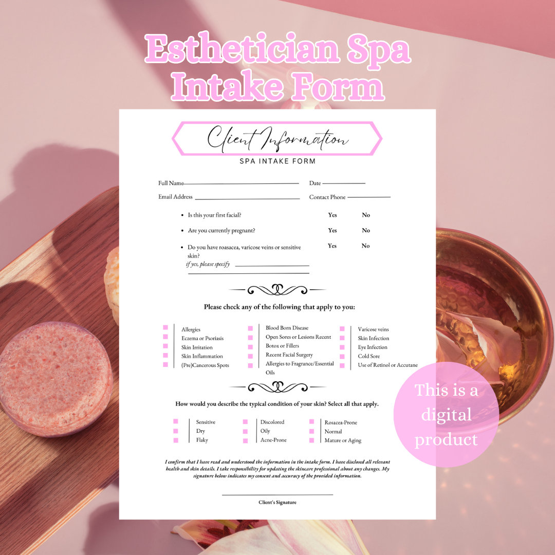 Esthetician Intake Form | Client Intake Form | Esthetician Template ...