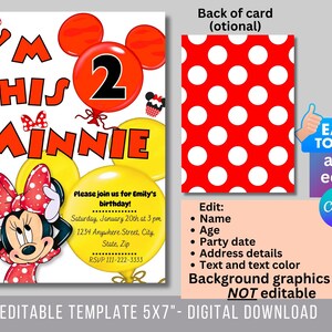 Minnie Birthday Invitation for Girls, I'm This Minnie, Red Classic Mouse Birthday Invitations ...