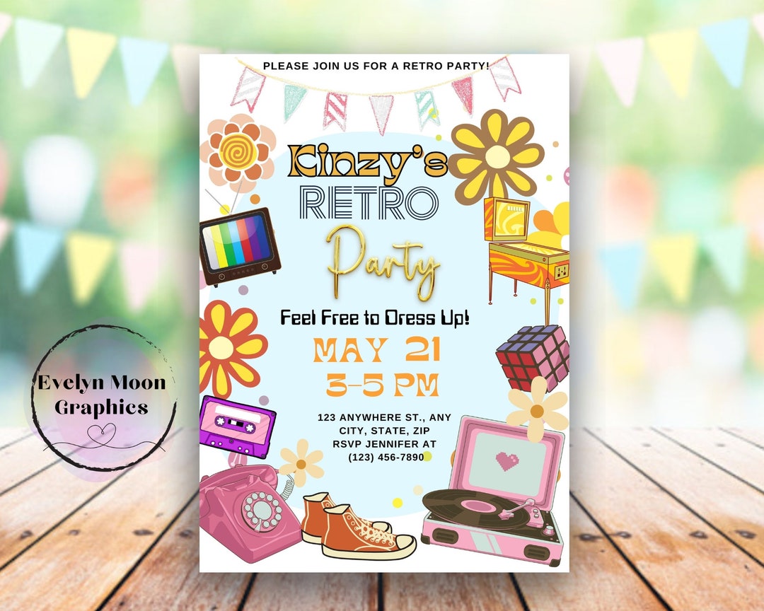 Retro Theme Birthday Party Invitation Printable Birthday - Etsy