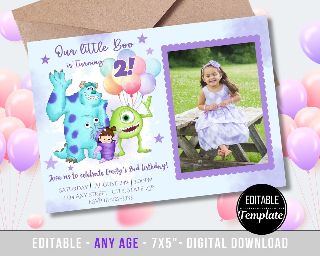 Monsters Inc Birthday Invitation, Photo Invitation, Printable ...
