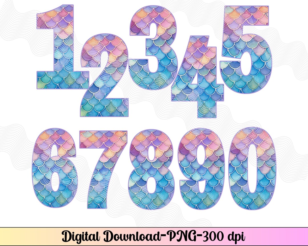 Mermaid Numbers Png, Numbers for Sublimation, Birthday Numbers PNG ...