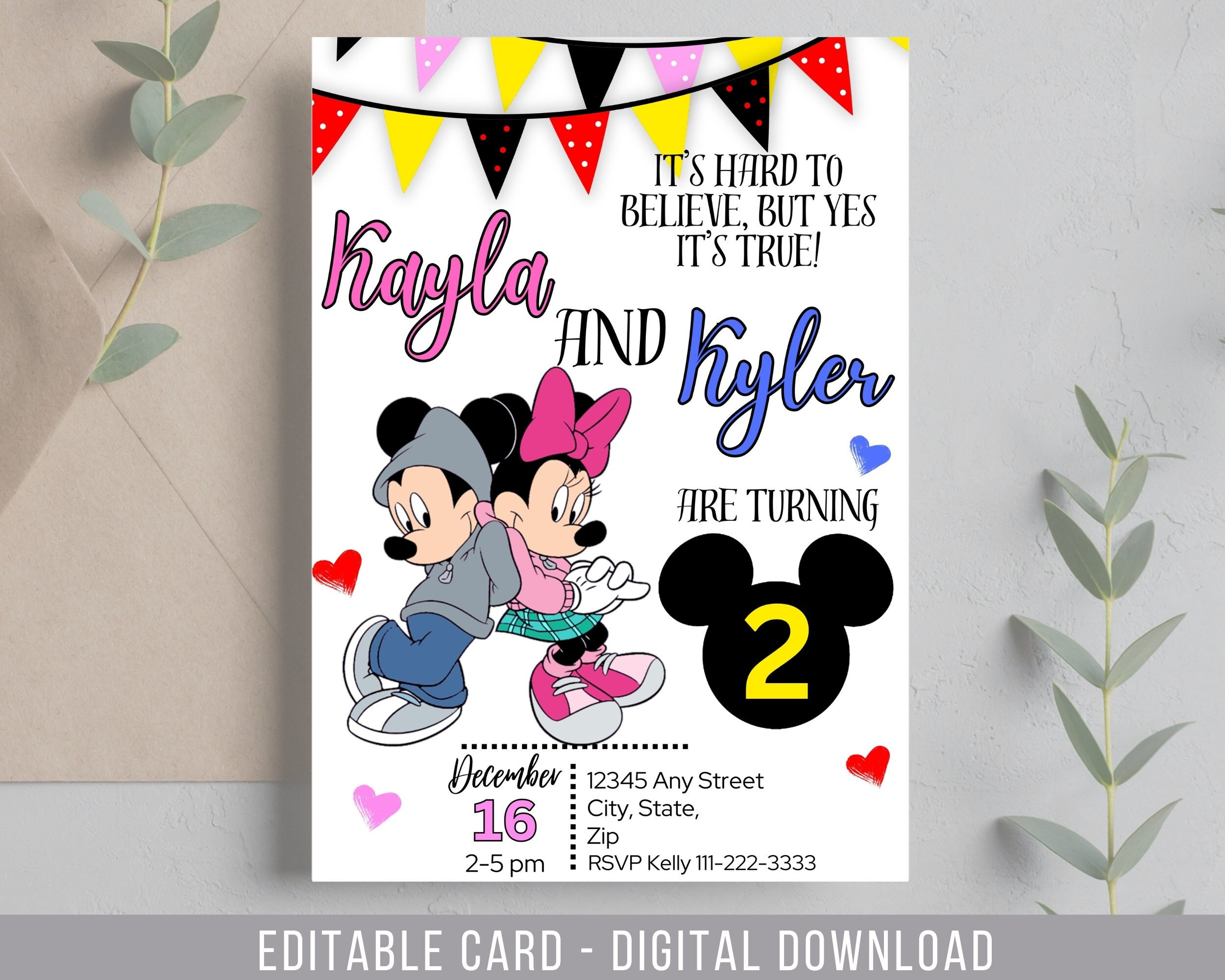 Twin Mickey Mouse Clubhouse Invitation