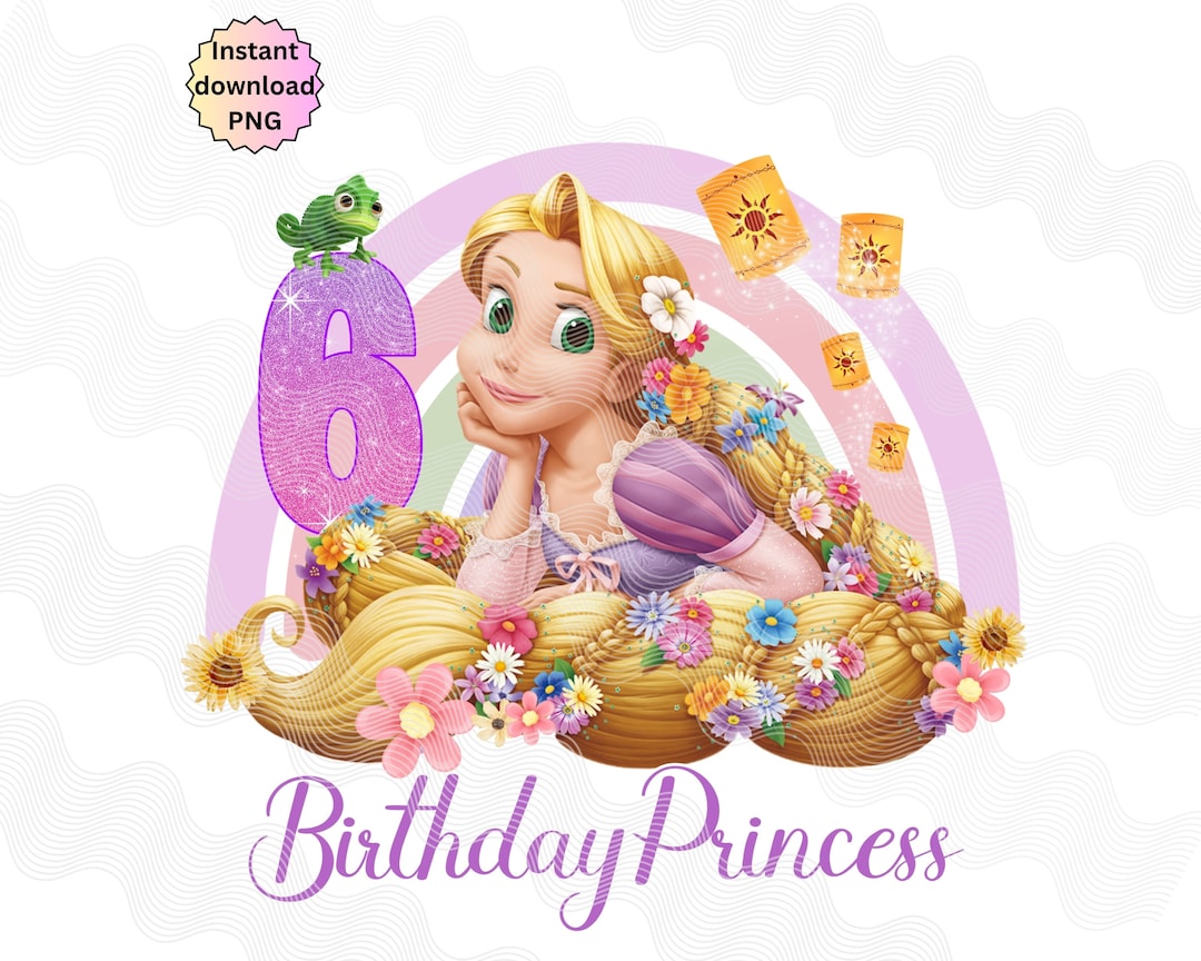 6thth Birthday Tangled PNG, Birthday Princess Iron On, Happy Birthday ...