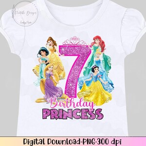 7th Birthday Princess PNG, Belle Ariel Cinderella Png, Birthday Girl 7 ...