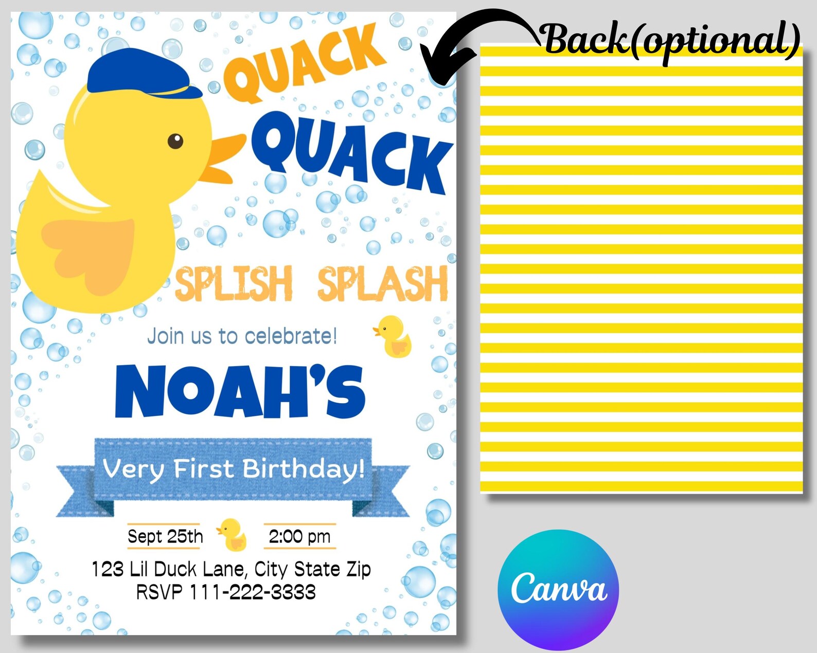 Rubber Duckie Birthday Invitation Editable Text Evite 1st Birthday Duck ...