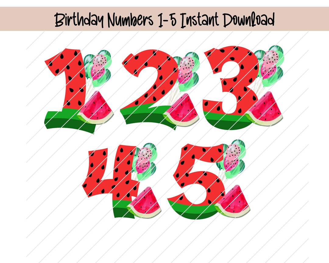 Watermelon Number 1-5, Iron on 1st, 2nd, 3rd, 4th, 5th Birthday ...