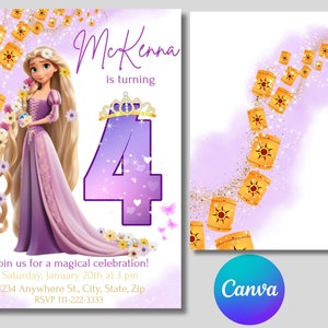 Rapunzel 4th Birthday Invitation, Custom Birthday Invitation Template ...
