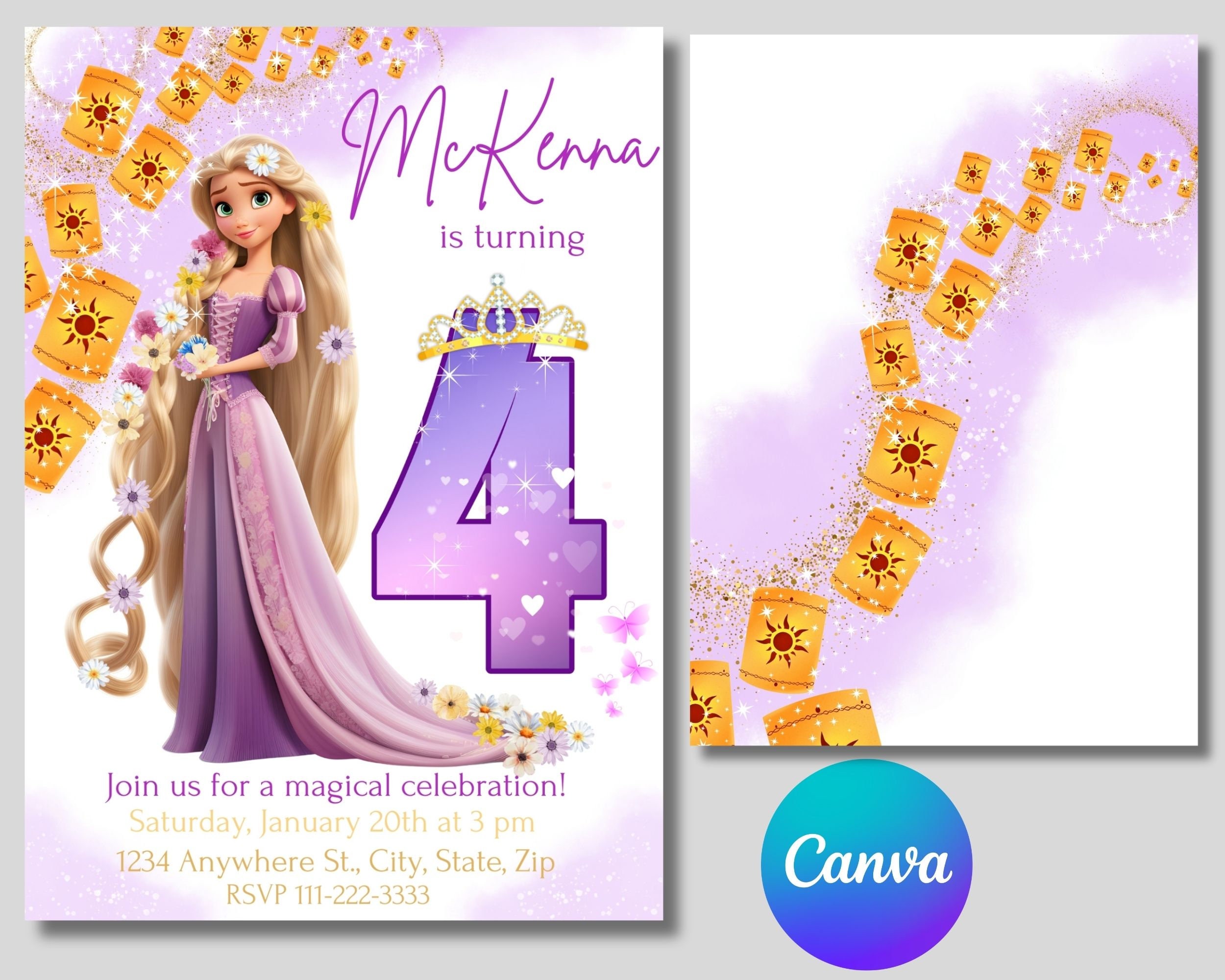 Rapunzel 4th Birthday Invitation, Custom Birthday Invitation Template ...
