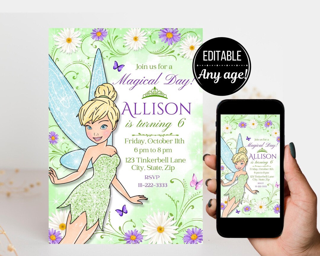 Tinkerbell Birthday Invitation Editable Fairy Invite Once Upon A Time ...