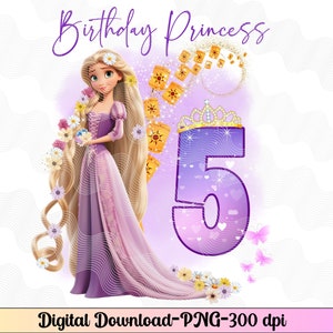5th Birthday Tangled PNG, 5th Birthday Princess Iron On, Happy Birthday ...