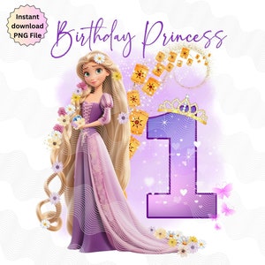 1st Birthday Rapunzel PNG, 1st Birthday Princess Iron On, Happy ...