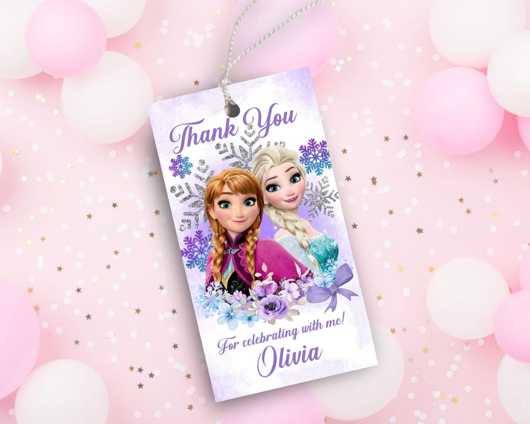 Frozen Party Favor Gift Tag, Thank You Label Ana and Elsa, Digital ...
