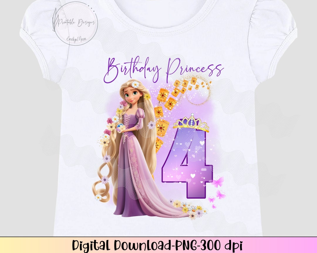 4th Birthday Tangled PNG, Birthday Princess Iron On, Happy 4th Birthday ...