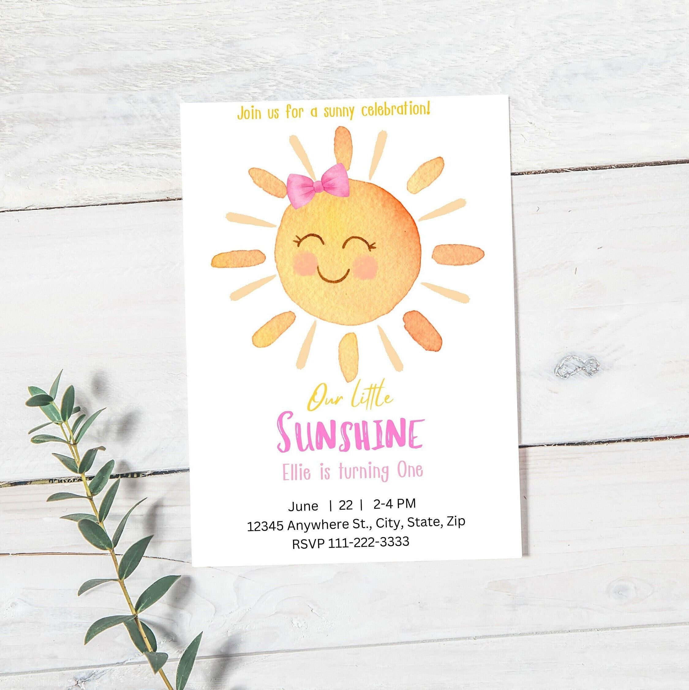 Little Sunshine Birthday Invitation Printable Invitation Sun - Etsy