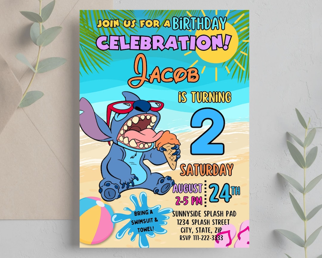 Editable Stitch Birthday Invitation, Summer Party Invitation Lilo and ...