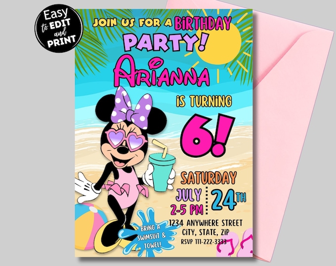 Party Custom Minnie Mouse Pool Party - Etsy
