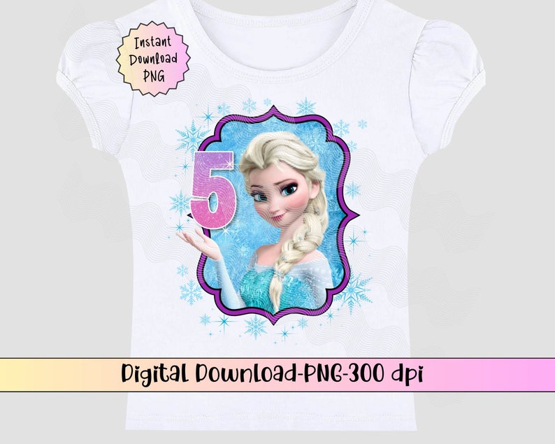 Elsa 5th Birthday PNG, Birthday Girl Iron On, 5th Birthday Frozen, 5th ...