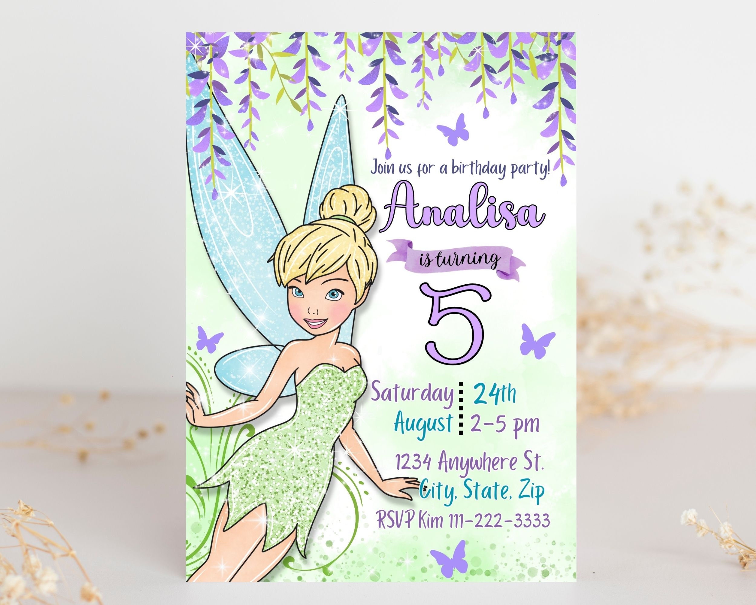 Invitación de cumpleaños editable de Tinkerbell, invitación imprimible ...