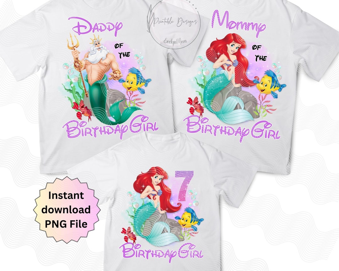 Princess Ariel 7th Birthday Family Iron On, Birthday Girl Family Bundle for 7th Birthday, Little ...