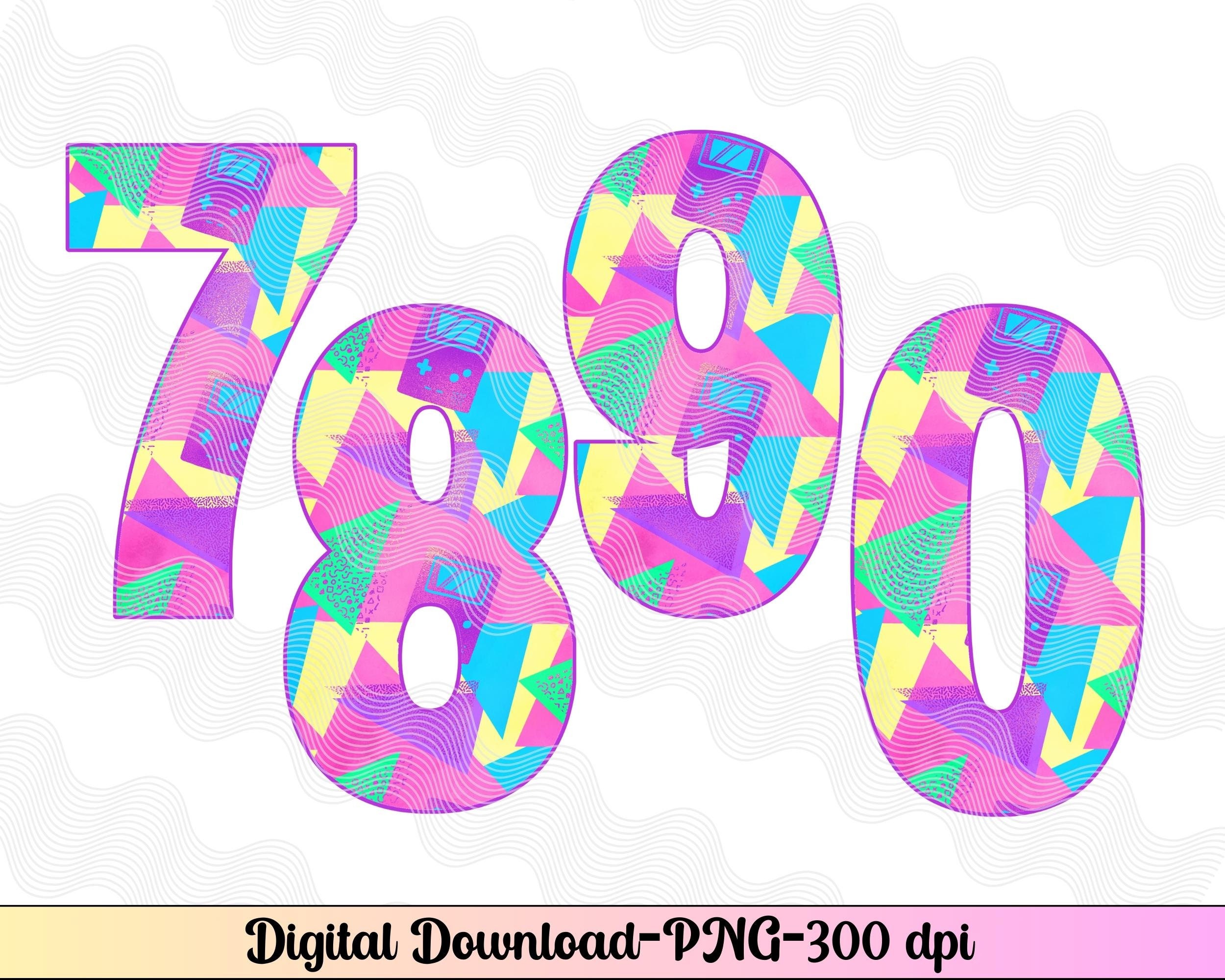 Retro 80's Numbers PNG Birthday Numbers 0-9 PNG Iron on - Etsy