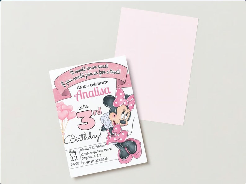 Invitación de cumpleaños editable de Minnie Mouse rosa claro - Etsy México