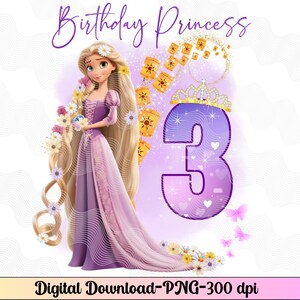 3rd Birthday Tangled PNG, 3rd Birthday Princess Iron On, Happy 3rd ...