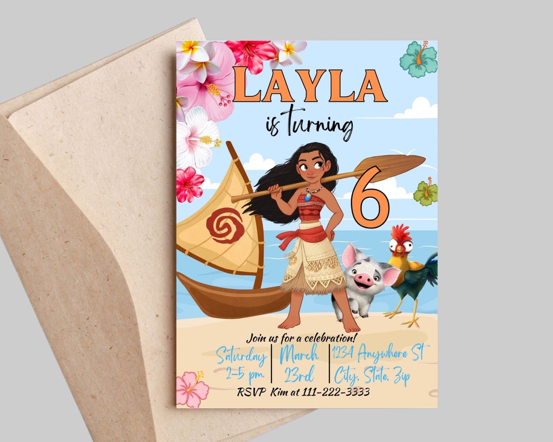 Editable Moana Birthday Invitation, Summer Birthday Invitation ...