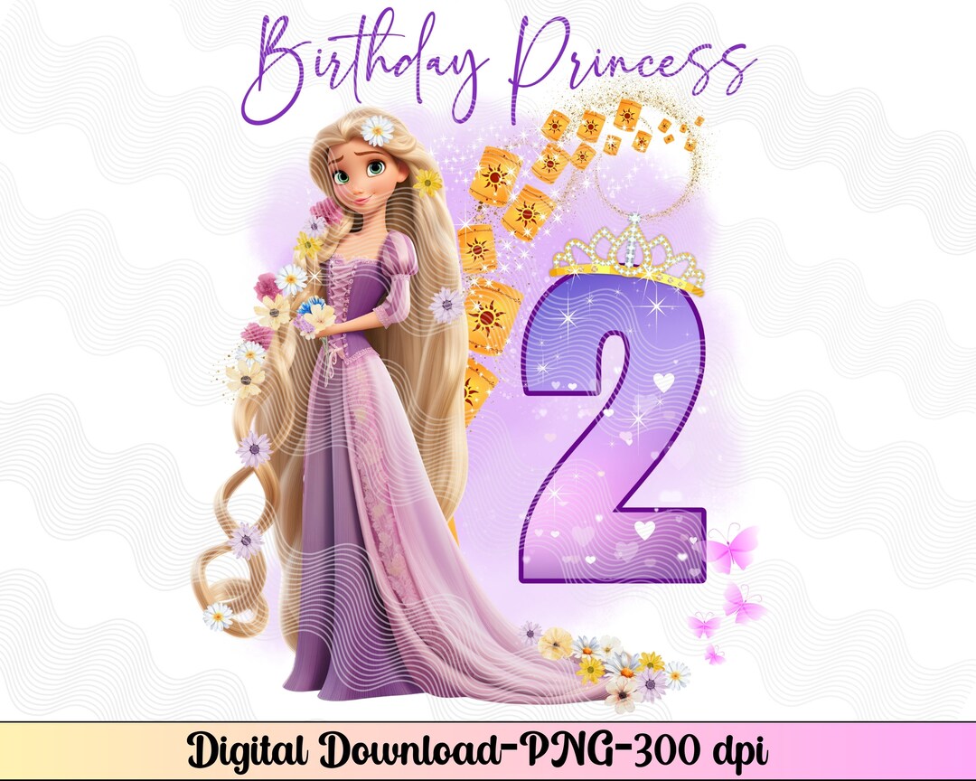 2nd Birthday Tangled PNG, Birthday Princess Iron On, Happy Birthday Png ...