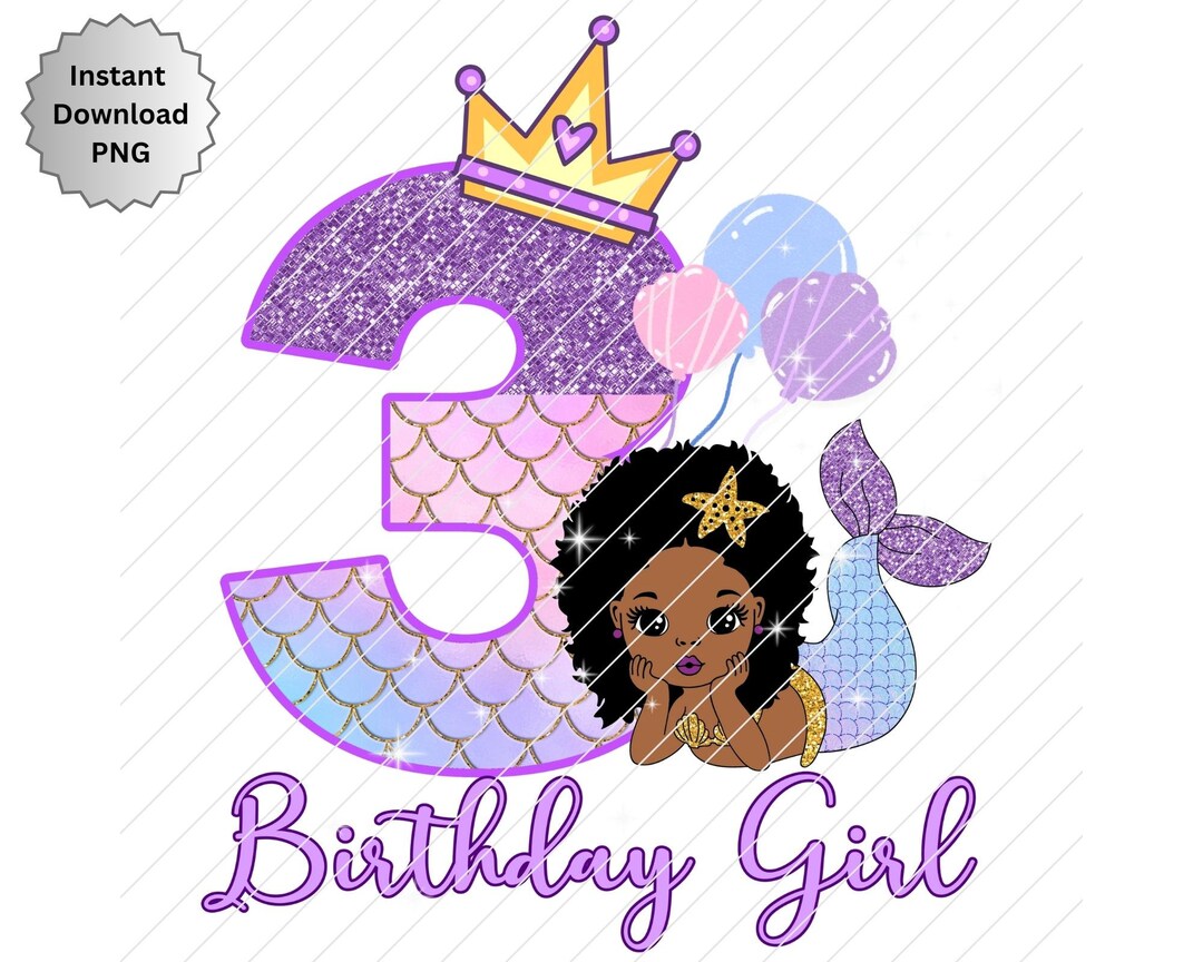 3rd Birthday Mermaid Iron On, Mermaid 3 PNG, Sublimation Mermaid ...
