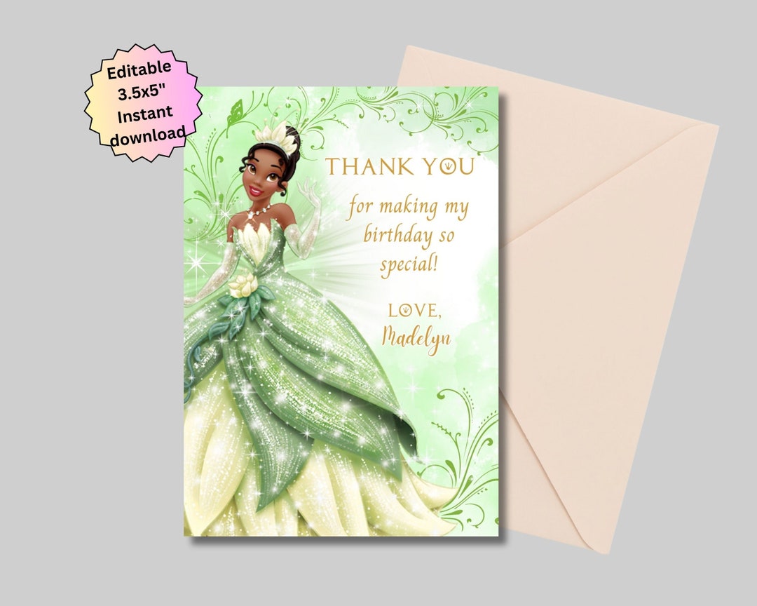 Editable Thank You Card Tiana, Thank You Card for Birthday, Birthday ...