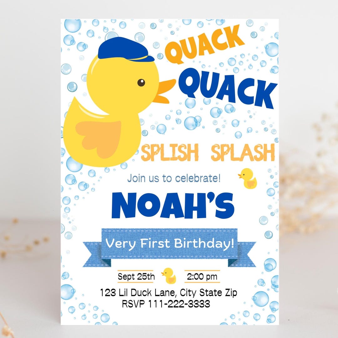 Rubber Duckie Birthday Invitation Editable Text Evite 1st Birthday Duck ...