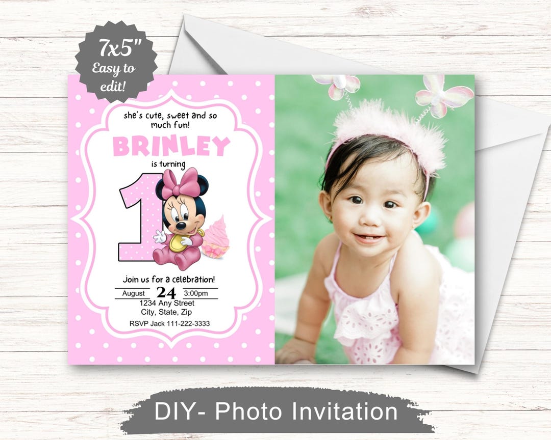 Baby Minnie Mouse Birthday Invitation, Photo Invitation, Printable ...