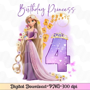 4th Birthday Tangled PNG, Birthday Princess Iron On, Happy 4th Birthday Png, Magical Birthday ...