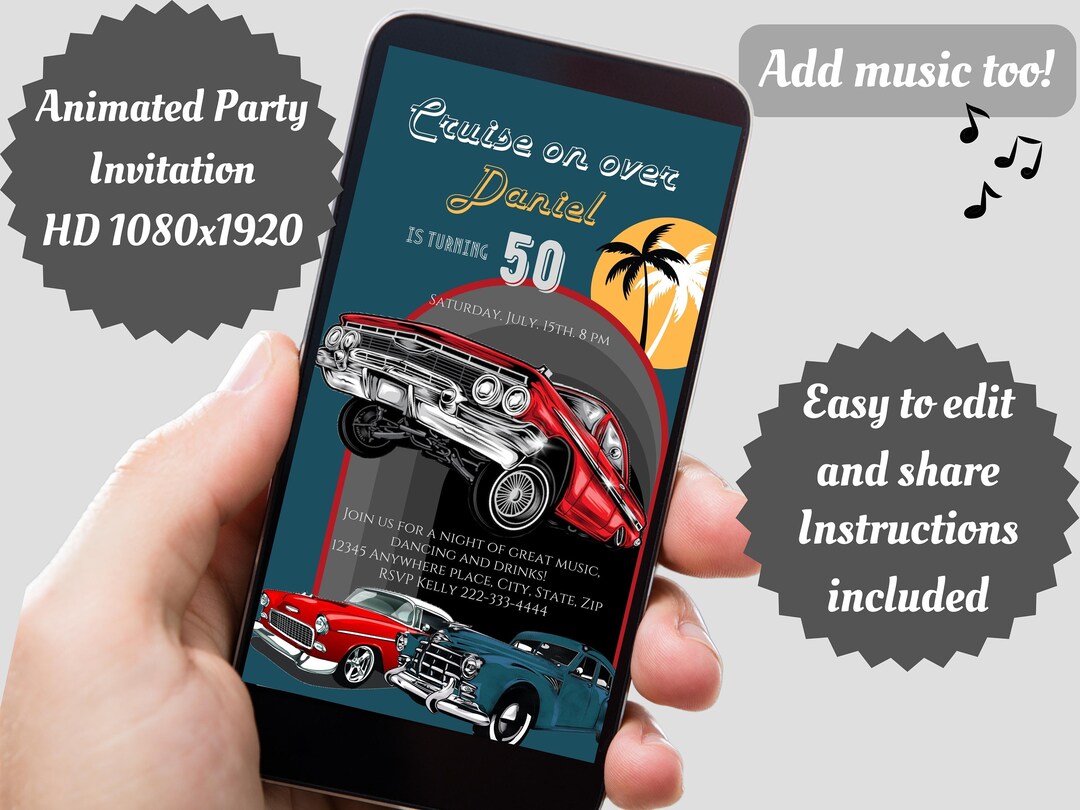 Video Invitation Classic Car Birthday Party Invitation, Adult Party ...