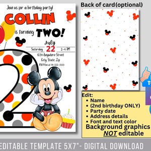 Editable Mickey Mouse Birthday Invitation, Printable Invitation Mickey ...