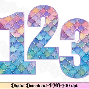Mermaid Numbers Png, Numbers for Sublimation, Birthday Numbers PNG ...