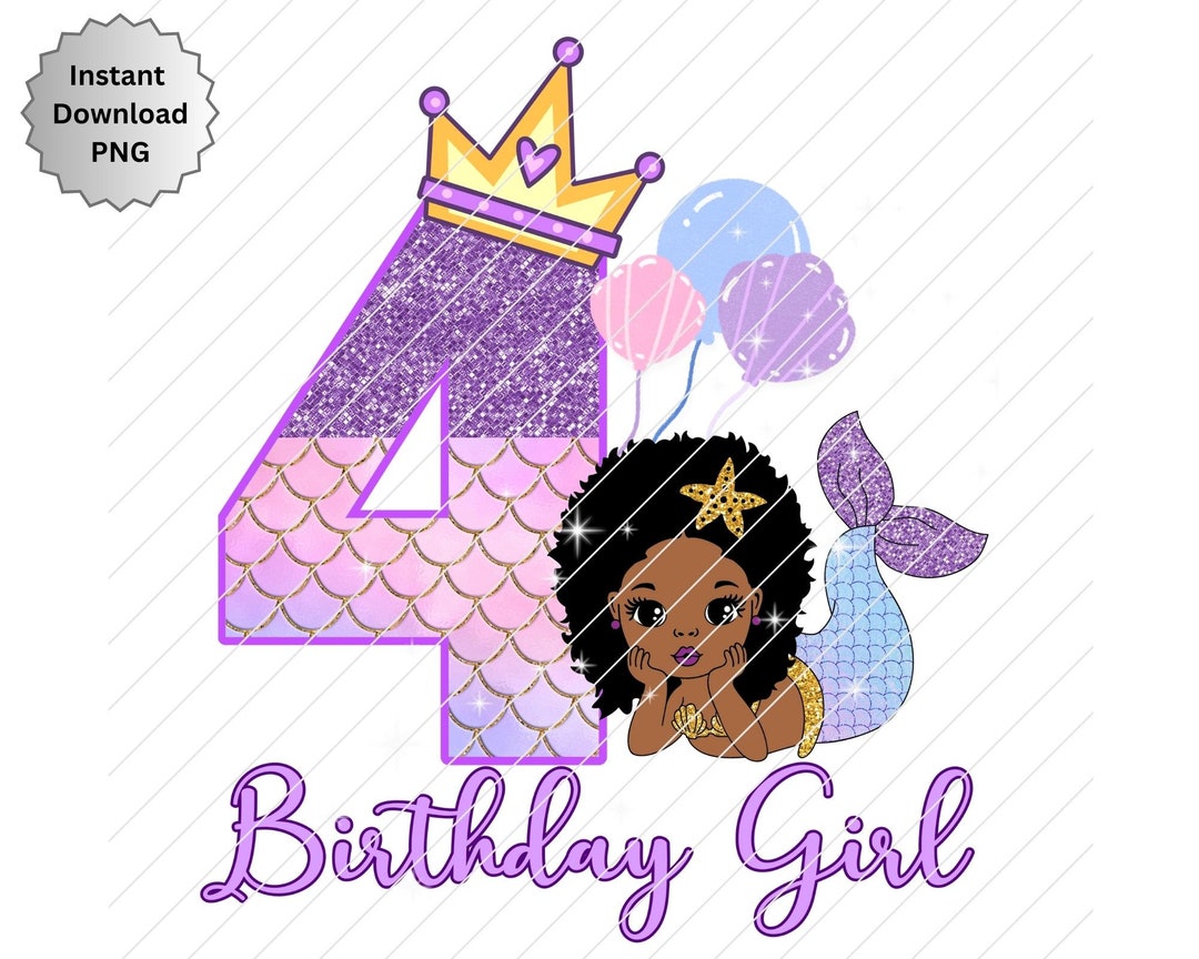 4th Birthday Mermaid Iron On, Mermaid 4 PNG, Sublimation Mermaid ...