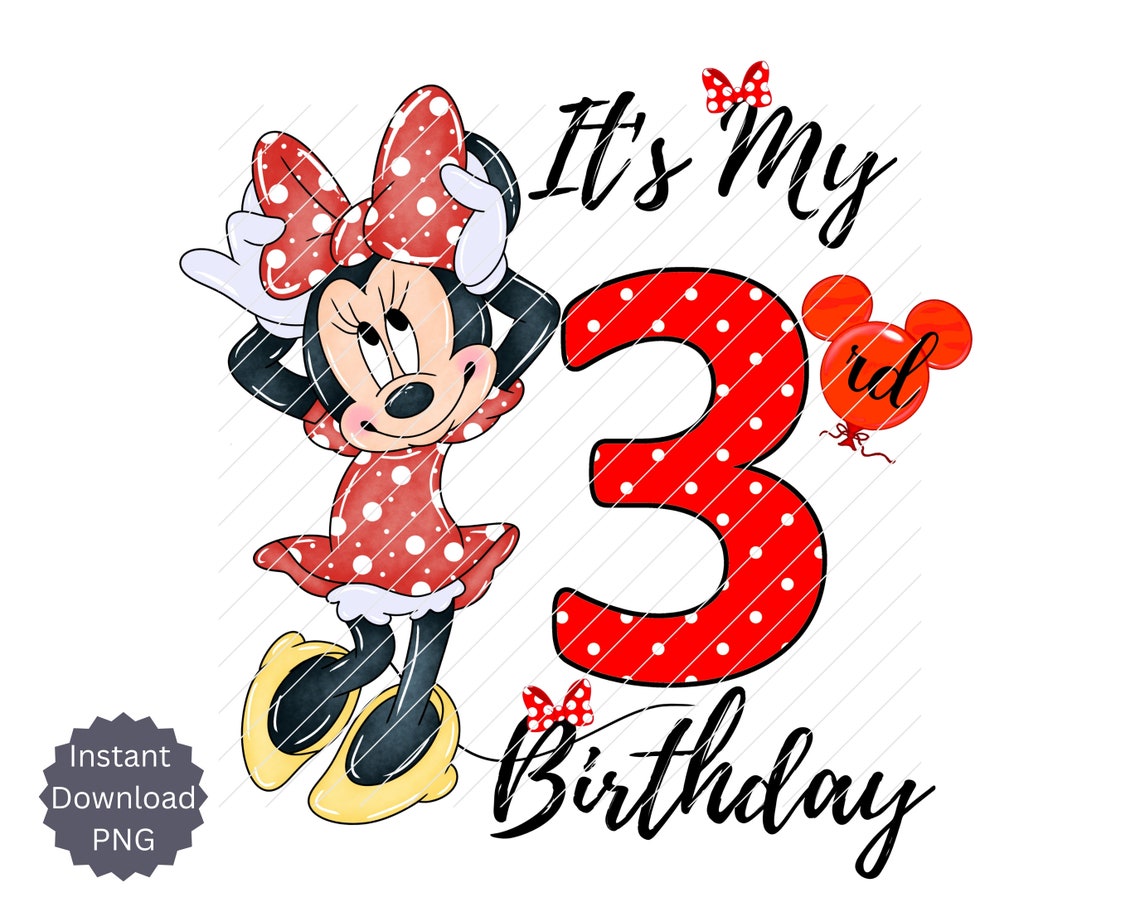 Minnie Mouse 3rd Iron on Heat Transfer 3rd Birthday PNG - Etsy