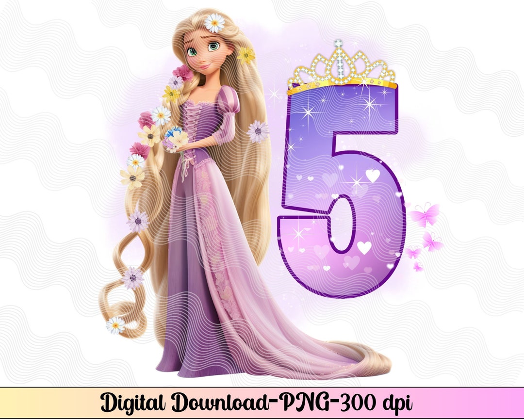 5th Birthday Tangled PNG 5th Birthday Princess Iron On Happy - Etsy
