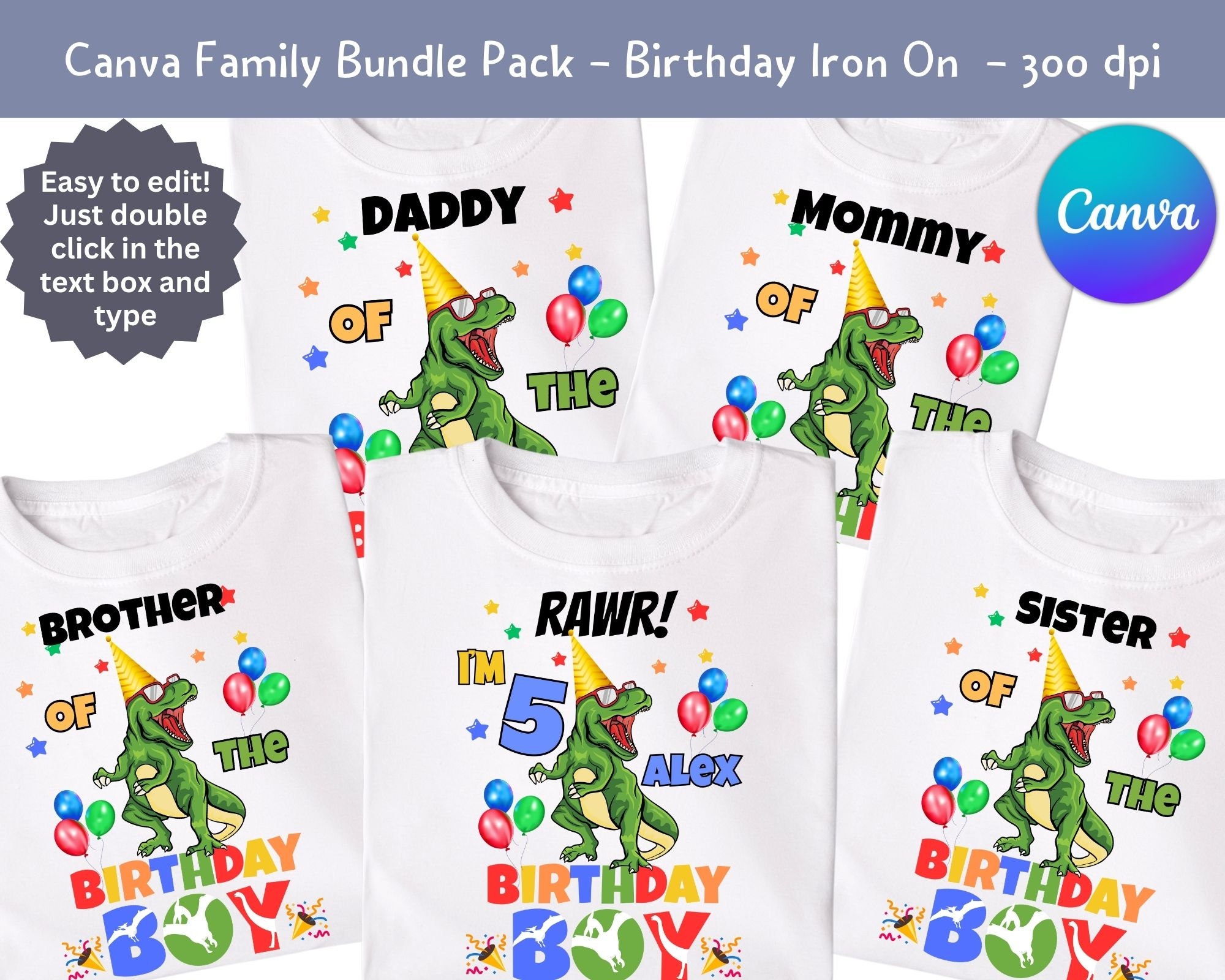 Editable Family Bundle Pack Birthday Boy Rawr I'm the - Etsy UK