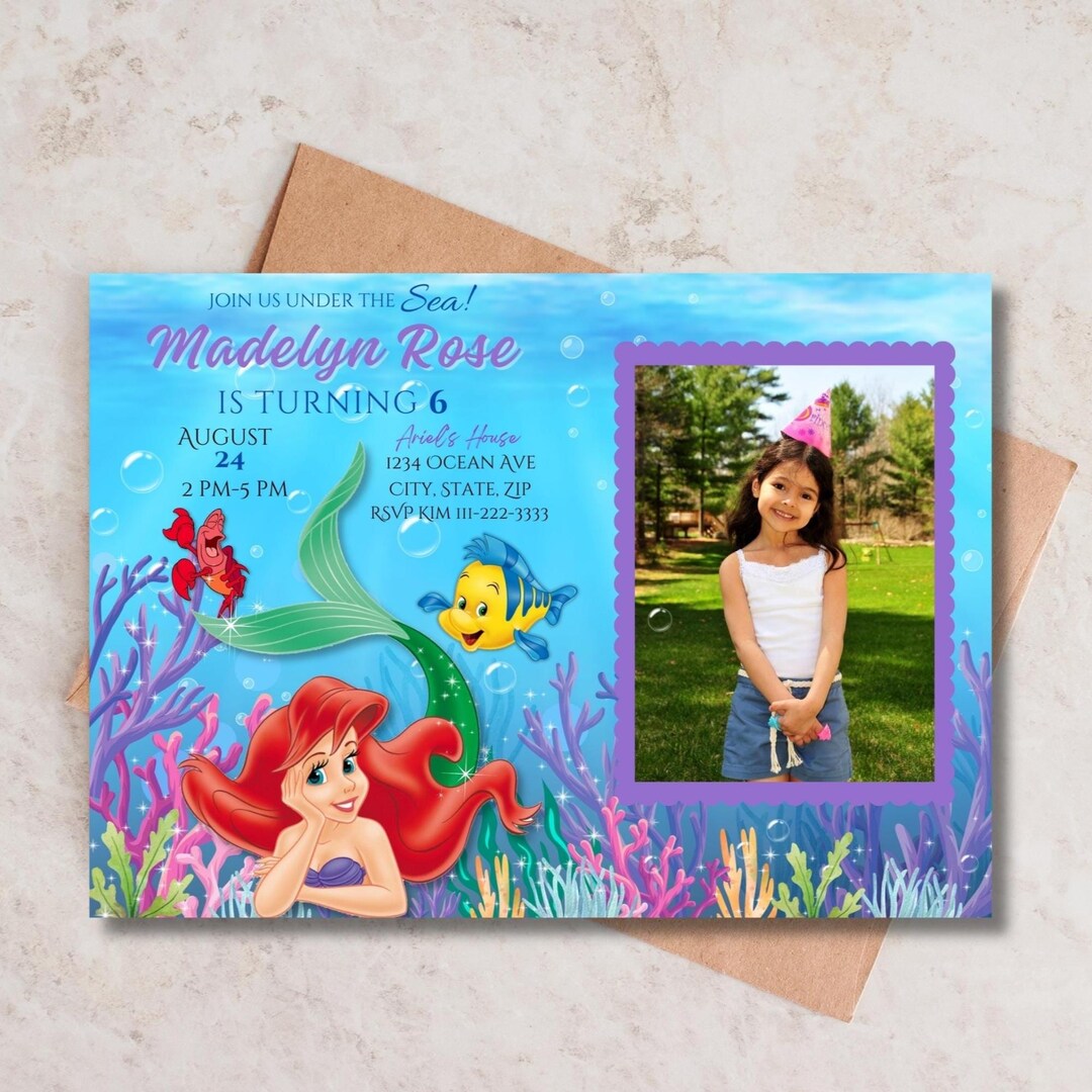 Editable Photo Birthday Invitation, Under the Sea Invitation for Girls ...