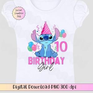 Stitch 10th Birthday PNG, Birthday Girl Stitch Digital Image, Lilo and ...