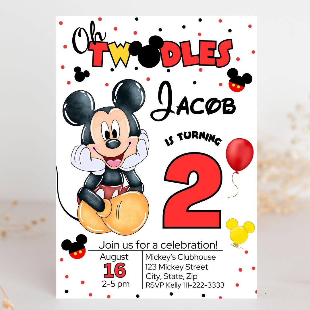 Oh Twodles Invitation, Mickey Birthday Invitation, Mickey Mouse ...