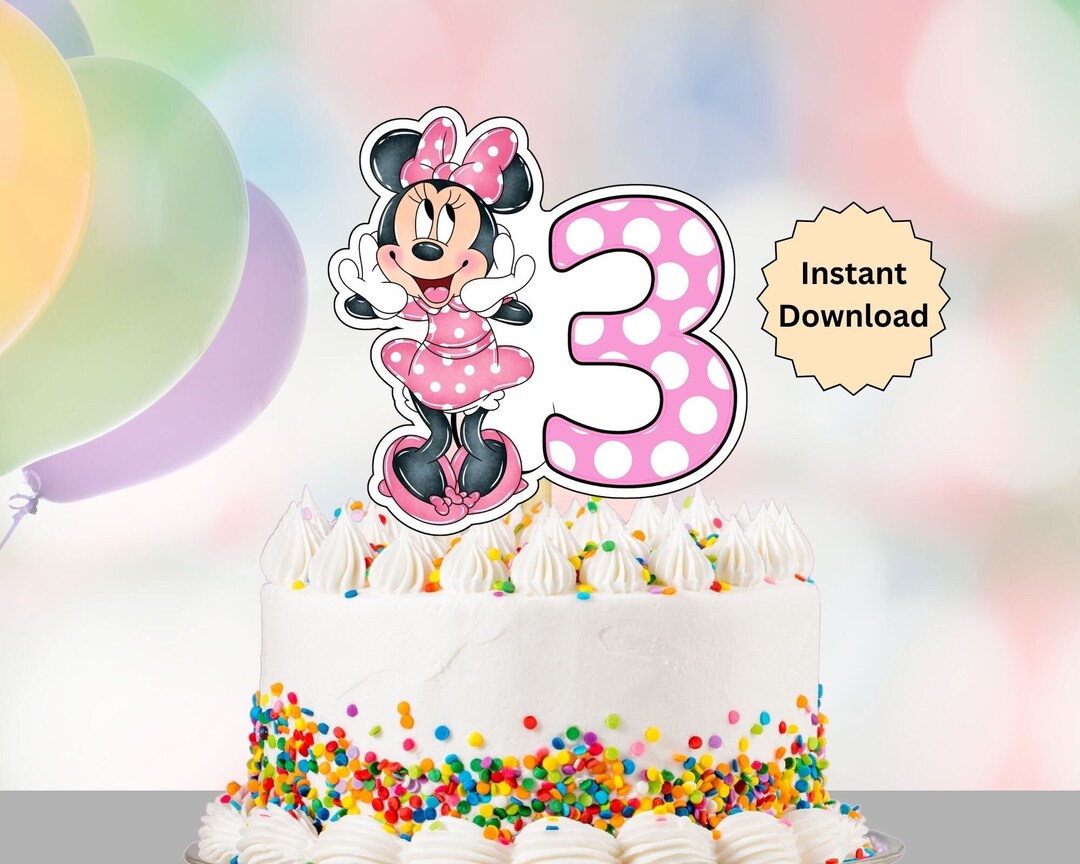 3rd Birthday Cake Topper Minnie, Cake Topper Pink Minnie Mouse, Cake ...
