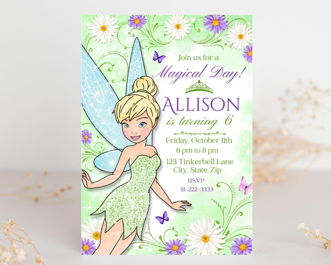 Tinkerbell Birthday Invitation Editable Fairy Invite Once Upon A Time ...