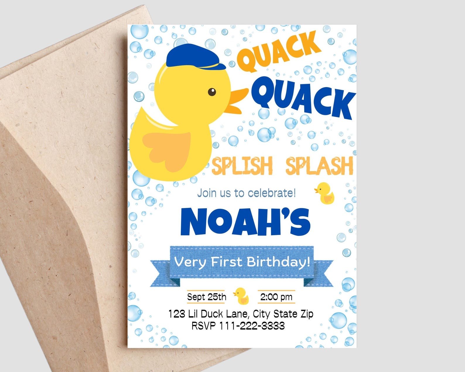 Rubber Duckie Birthday Invitation Editable Text Evite 1st Birthday Duck ...