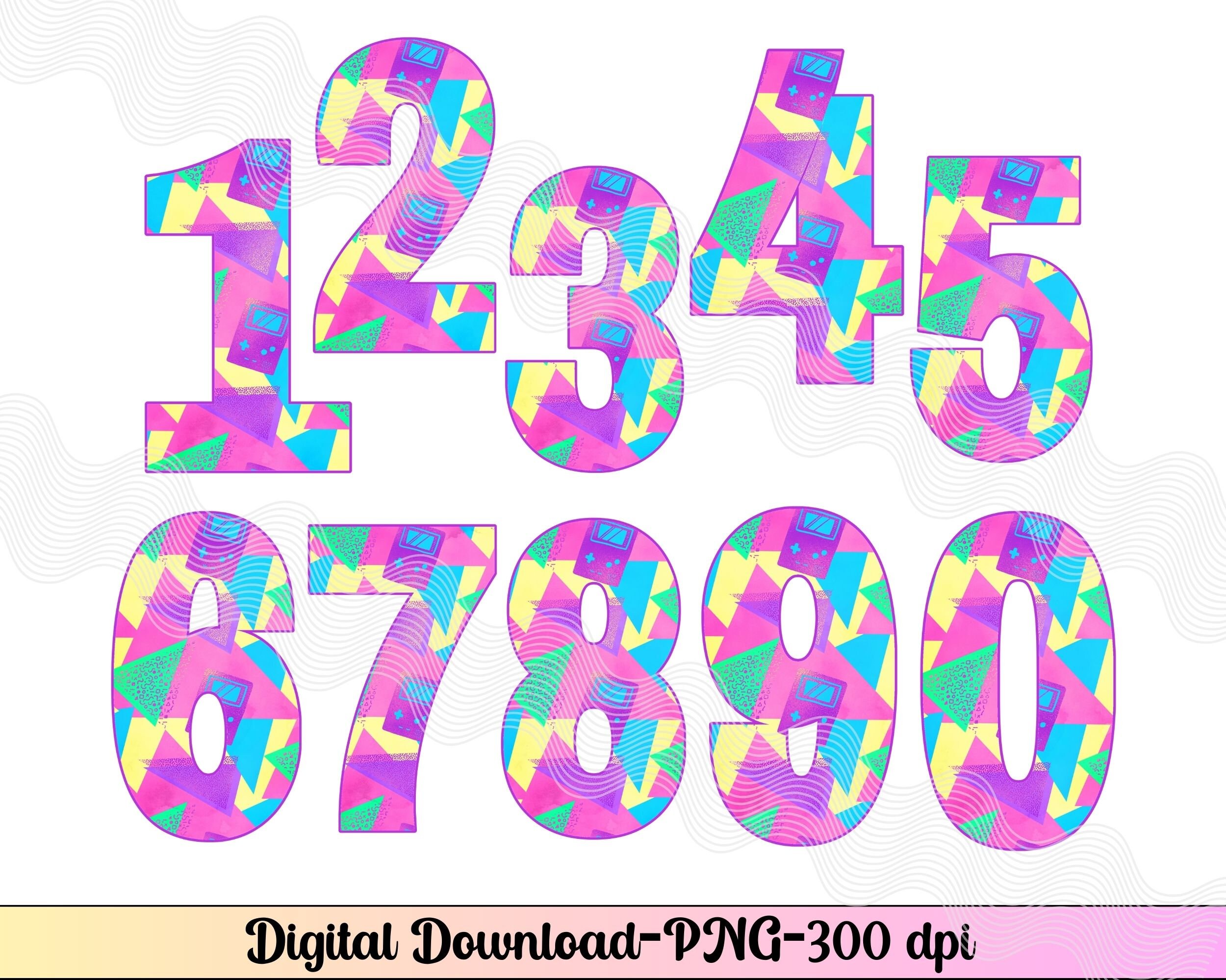 Retro 80's Numbers PNG Birthday Numbers 0-9 PNG Iron on - Etsy