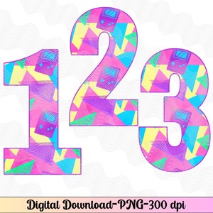 Retro 80's Numbers PNG, Birthday Numbers 0-9 PNG, Iron on Numbers ...