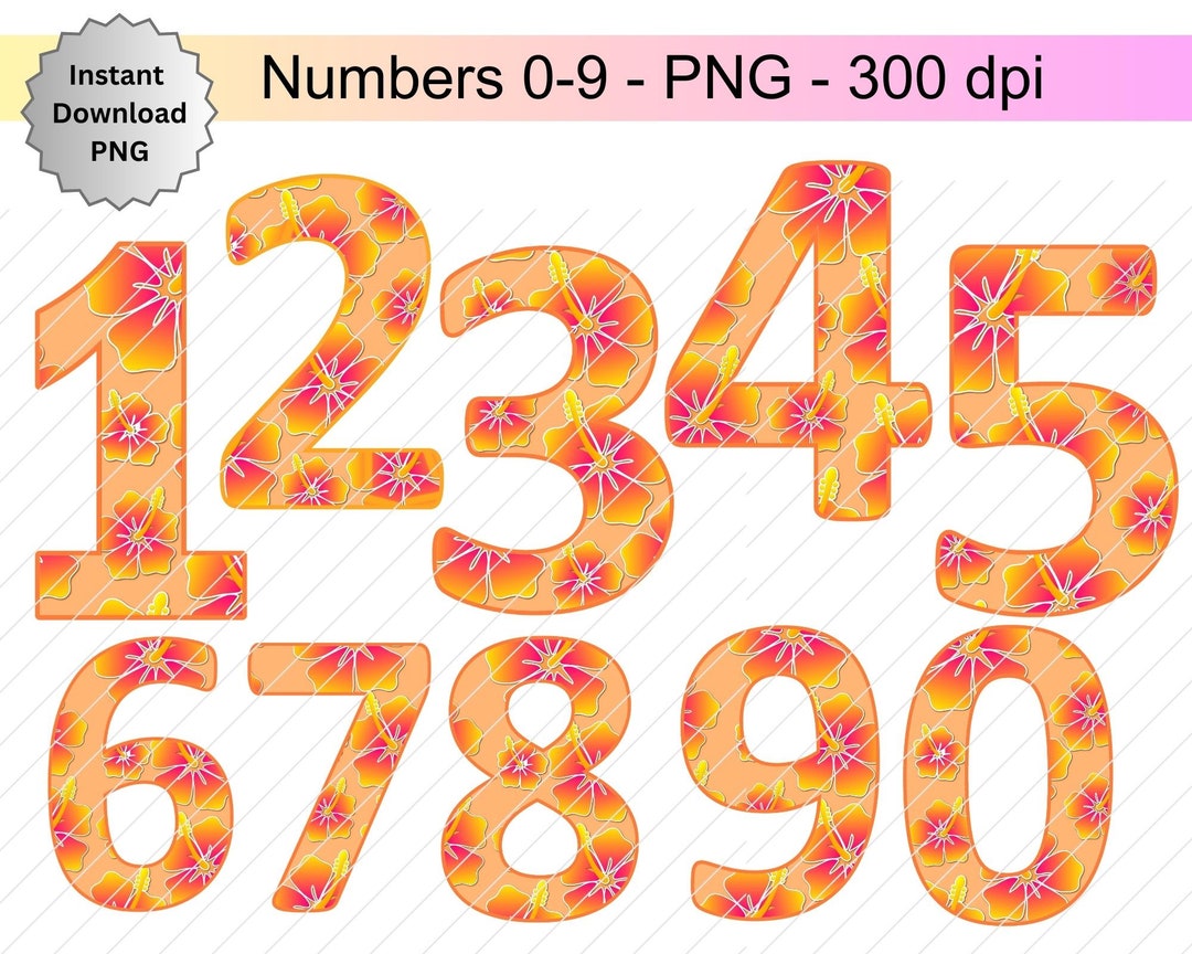 Hawaii Theme Birthday Numbers 1-10, PNG Numbers, Iron on Numbers, Polka ...