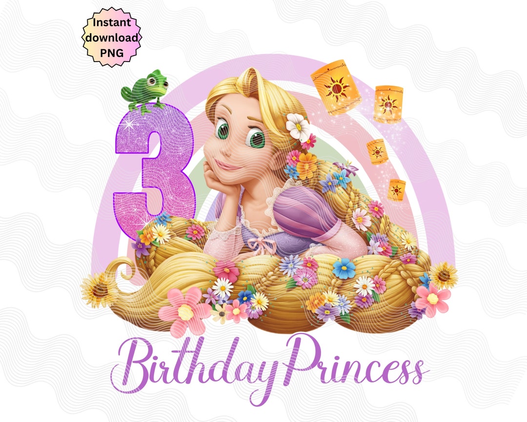 3rd Birthday Tangled PNG, Birthday Princess Iron On, Happy Birthday Png ...